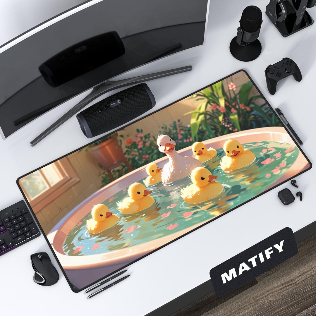 Cute Duck Desk Mat Wholesome Anime Art, Large Gaming Mousepad With ...