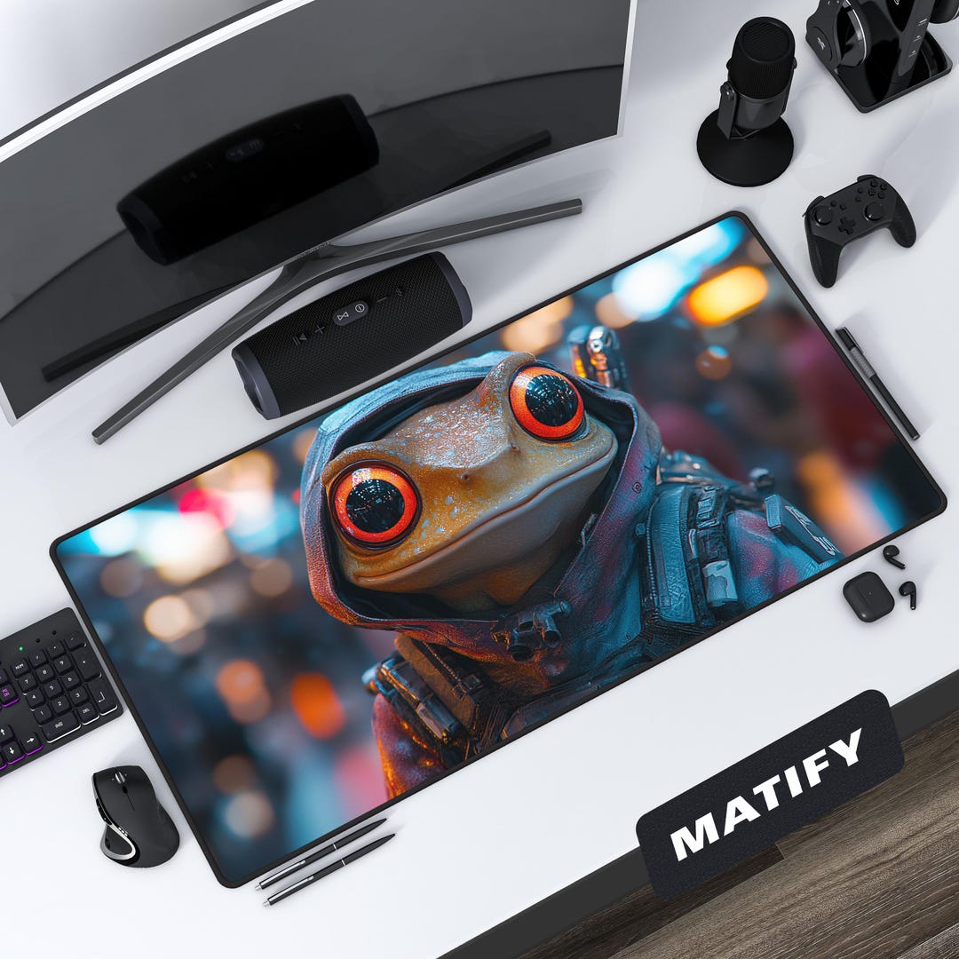 Cyberpunk Frog Desk Mat Sci-fi Art, Large Gaming Mousepad With ...
