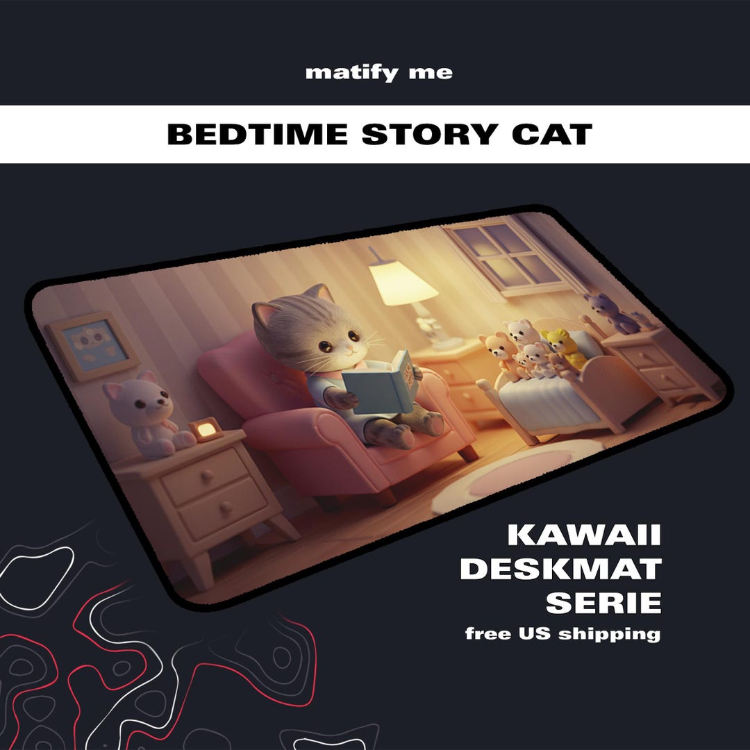 Bedtime Story Cat Deskmat | Kawaii Kitten Mousepad | Cute Kids Desk Mat ...