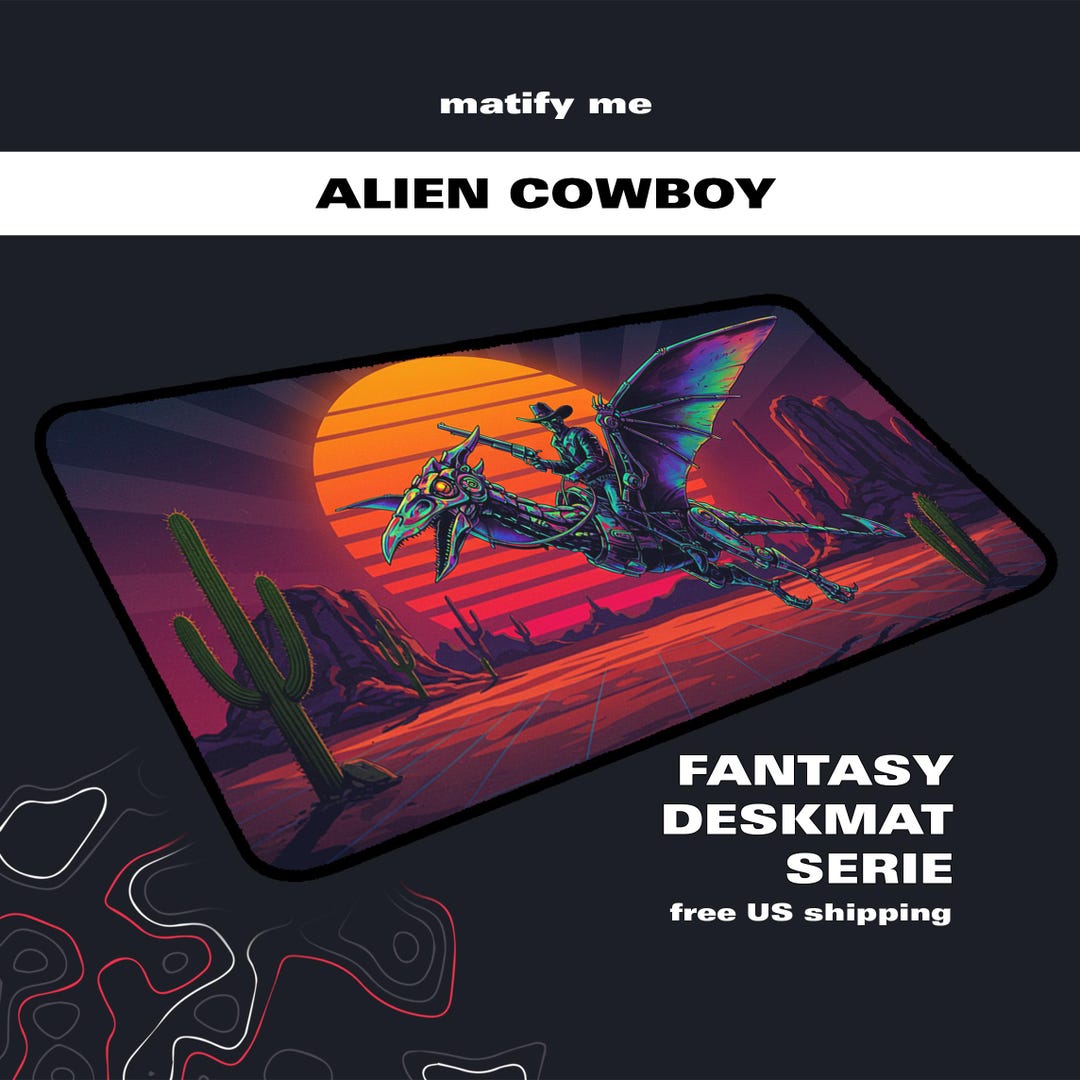 Cowboy Robot Pterodactyl Desk Mat | Surreal Retro Alien Vaporwave Sci ...
