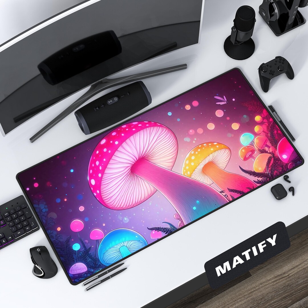 Psychedelic Mushroom Desk Mat Colorful Fantasy Art, XL Gaming Mousepad ...