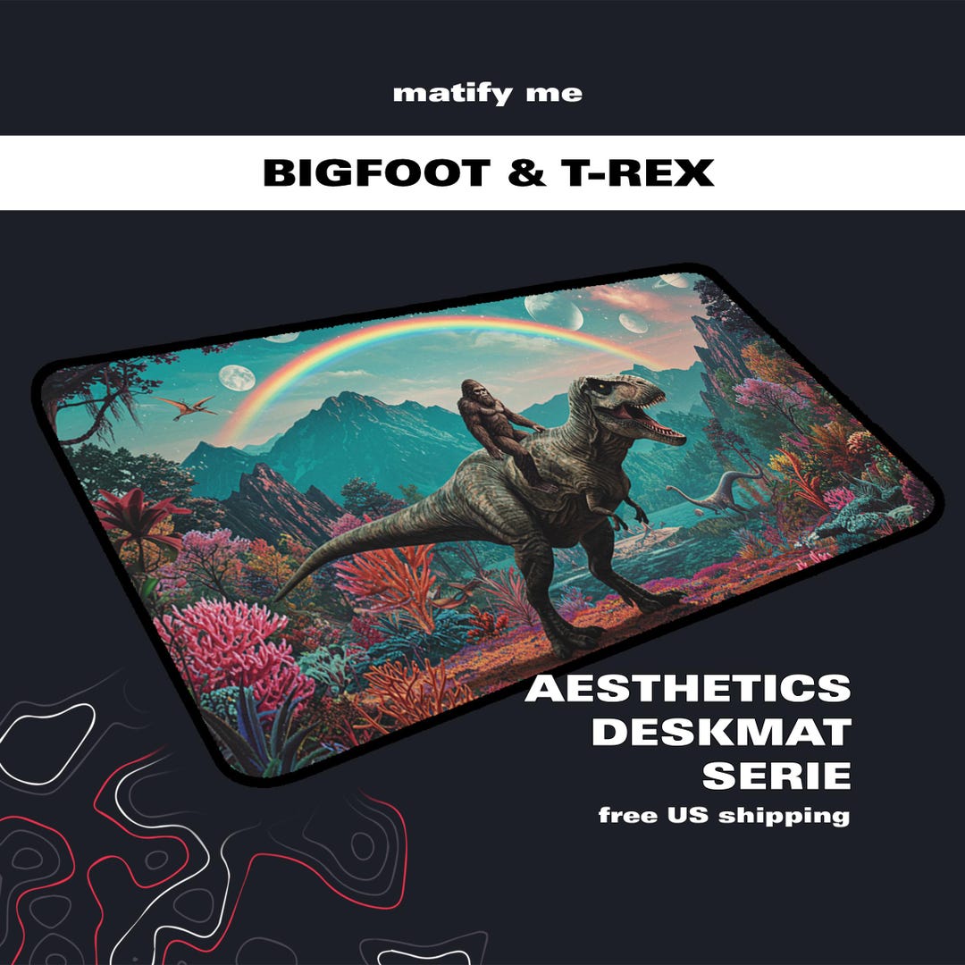 Bigfoot T-rex Deskmat | Surreal Dinosaur Mousepad Playmat | Quirky Dino ...