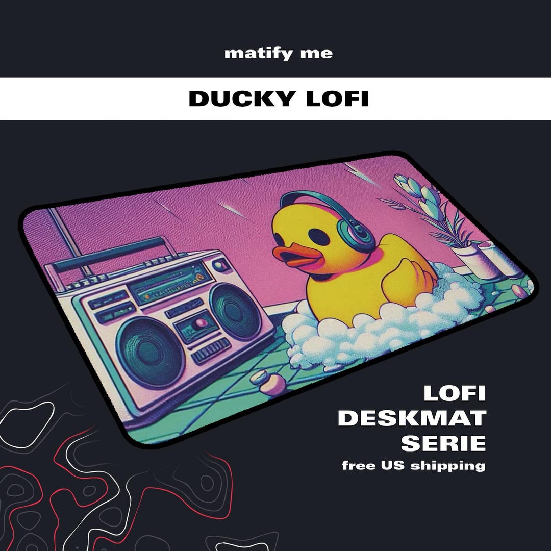 Premium Ducky Lo-fi Desk Mat | Kawaii Music Mousepad | Retro Workspace ...