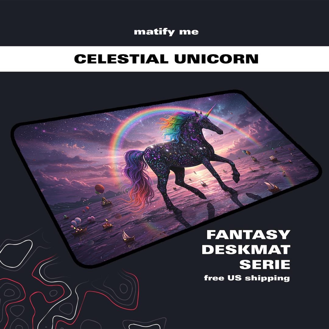 Celestial Dark Unicorn Deskmat | Surreal Rainbow Unicorn Mousepad ...