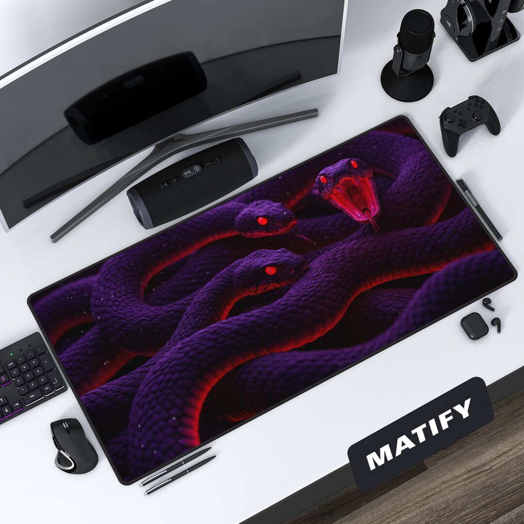 Gothic Snake Desk Mat Purple and Red, XL Gaming Mousepad With Fantasy ...