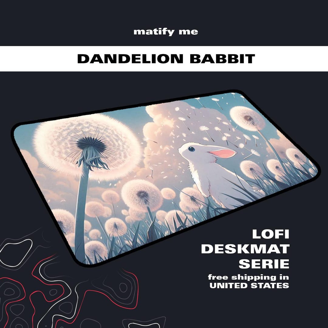 Premium Dandelion Rabbit Desk Mat | White Cute Rabbit Deskmat | Lo-fi ...