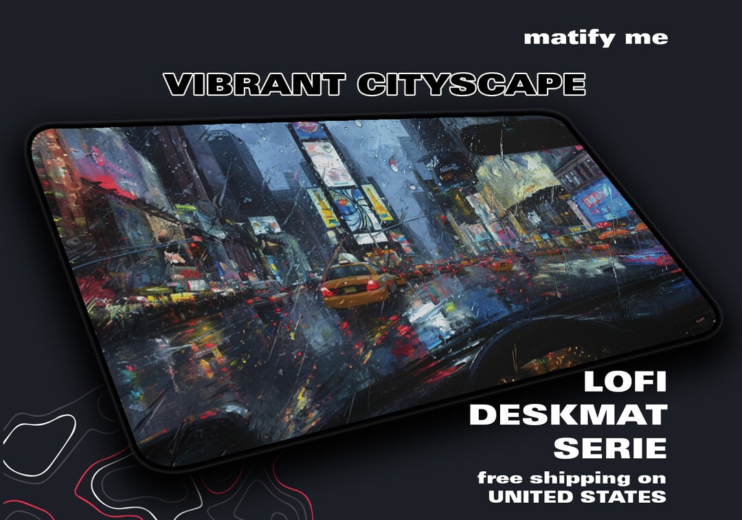 Premium Vibrant Cityscape Desk Mat | NYC Art Large Gaming Mousepad ...