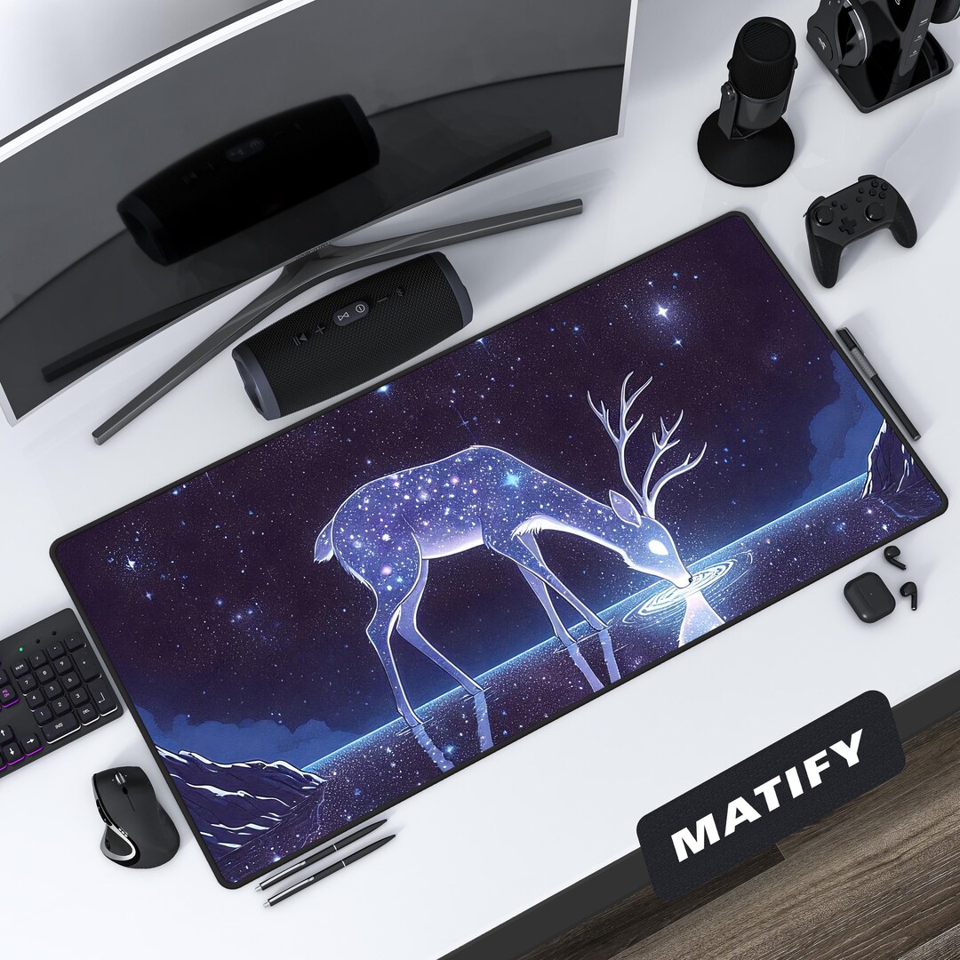 Celestial Deer Desk Mat Mystical Spirit of the Forest, Large Gaming ...