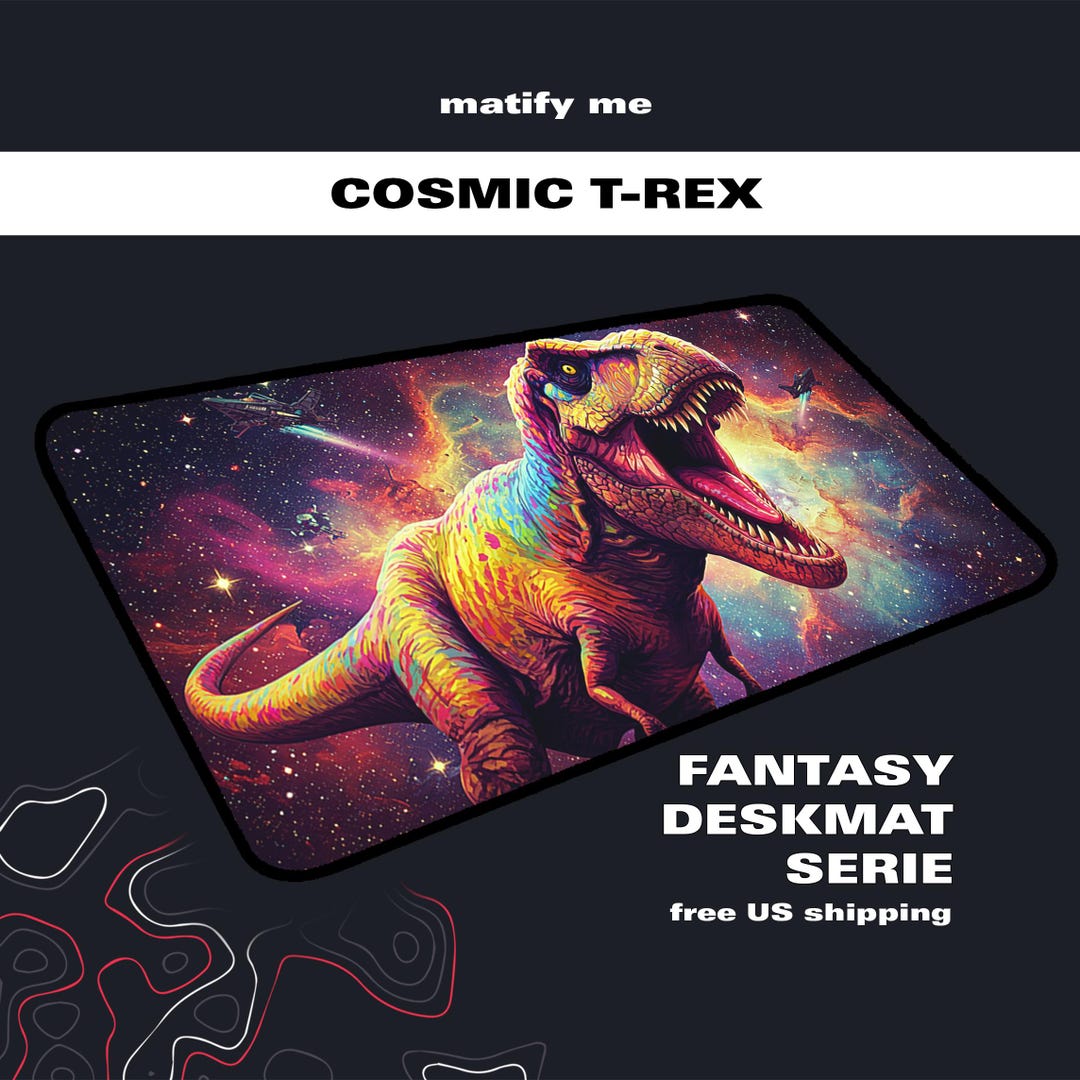Cosmic T-rex Desk Mat | Psychedelic Dinosaur Mousepad | Space Dino ...