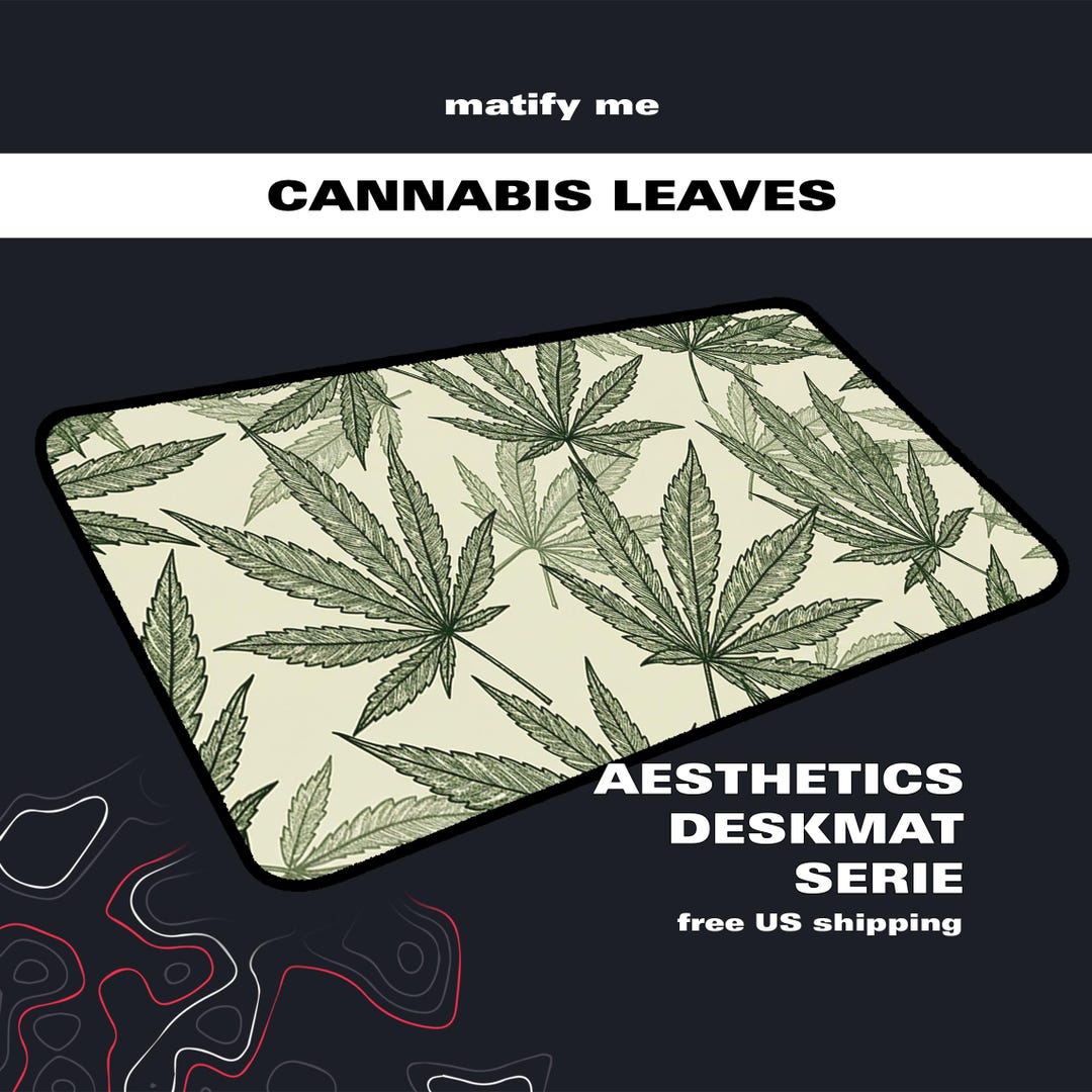 Cannabis Leaf Deskmat | Retro Weed Leaves Mousepad Playmat | Marijuana ...