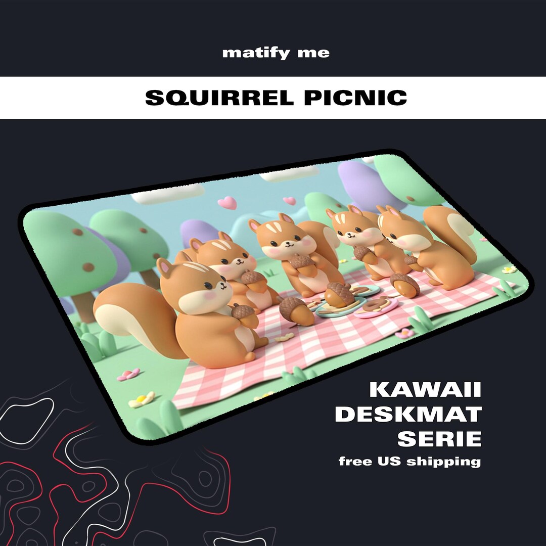 Kawaii Squirrel Picnic Deskmat | Adorable Mousepad Playmat | Cute ...
