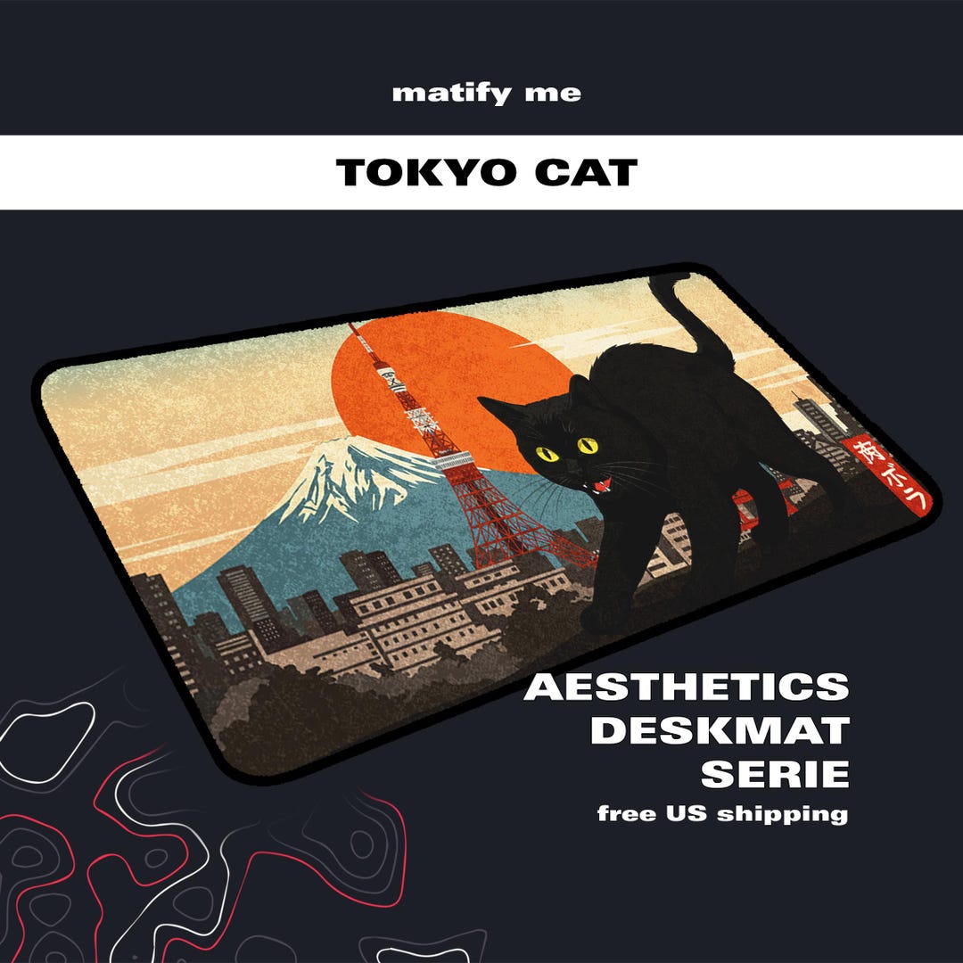 Tokyo Cat Deskmat | Japanese Cat Mousepad Playmat | Black Cat Tokyo ...