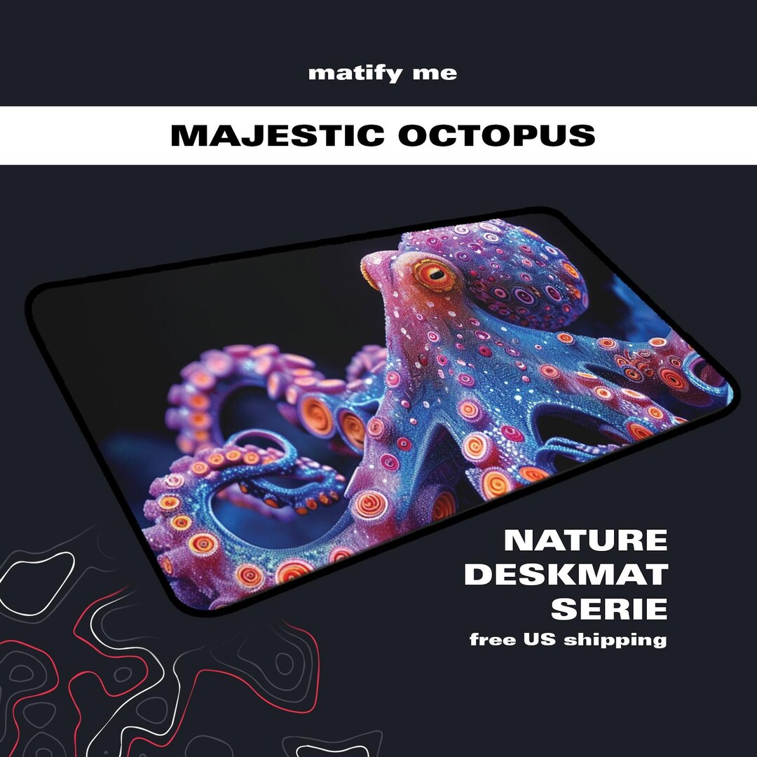 Vibrant Octopus Desk Mat, Purple Blue Orange Tentacles Suckers Eyes ...