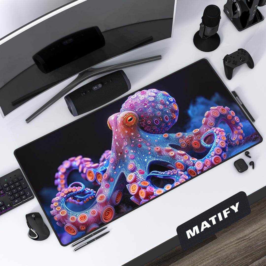 Psychedelic Octopus Desk Mat Trippy Sea Creature Art, Large Gaming ...