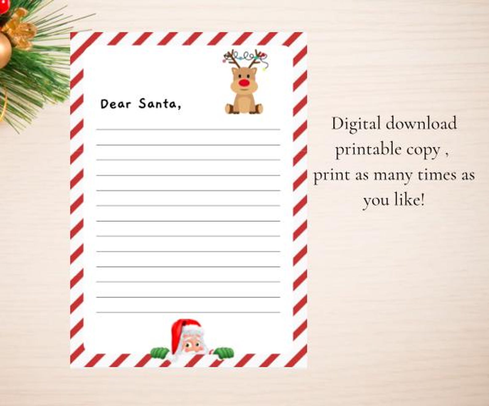 Christmas Letter to Santa, Printable Letter Template, Kids Christmas ...