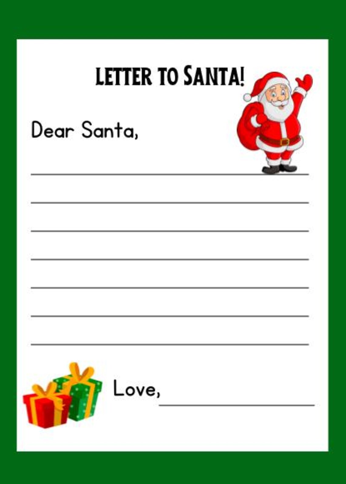 Christmas Letter to Santa, Printable Letter Template, Kids Christmas ...
