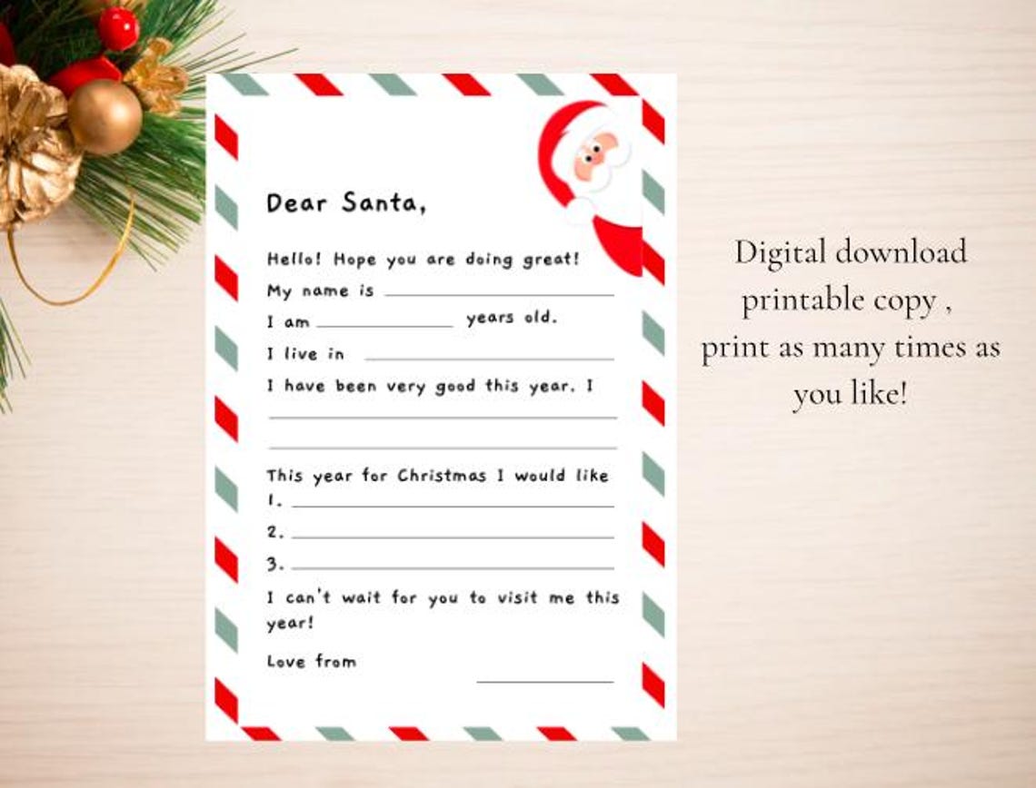 Christmas Letter to Santa, Printable Letter Template, Kids Christmas ...