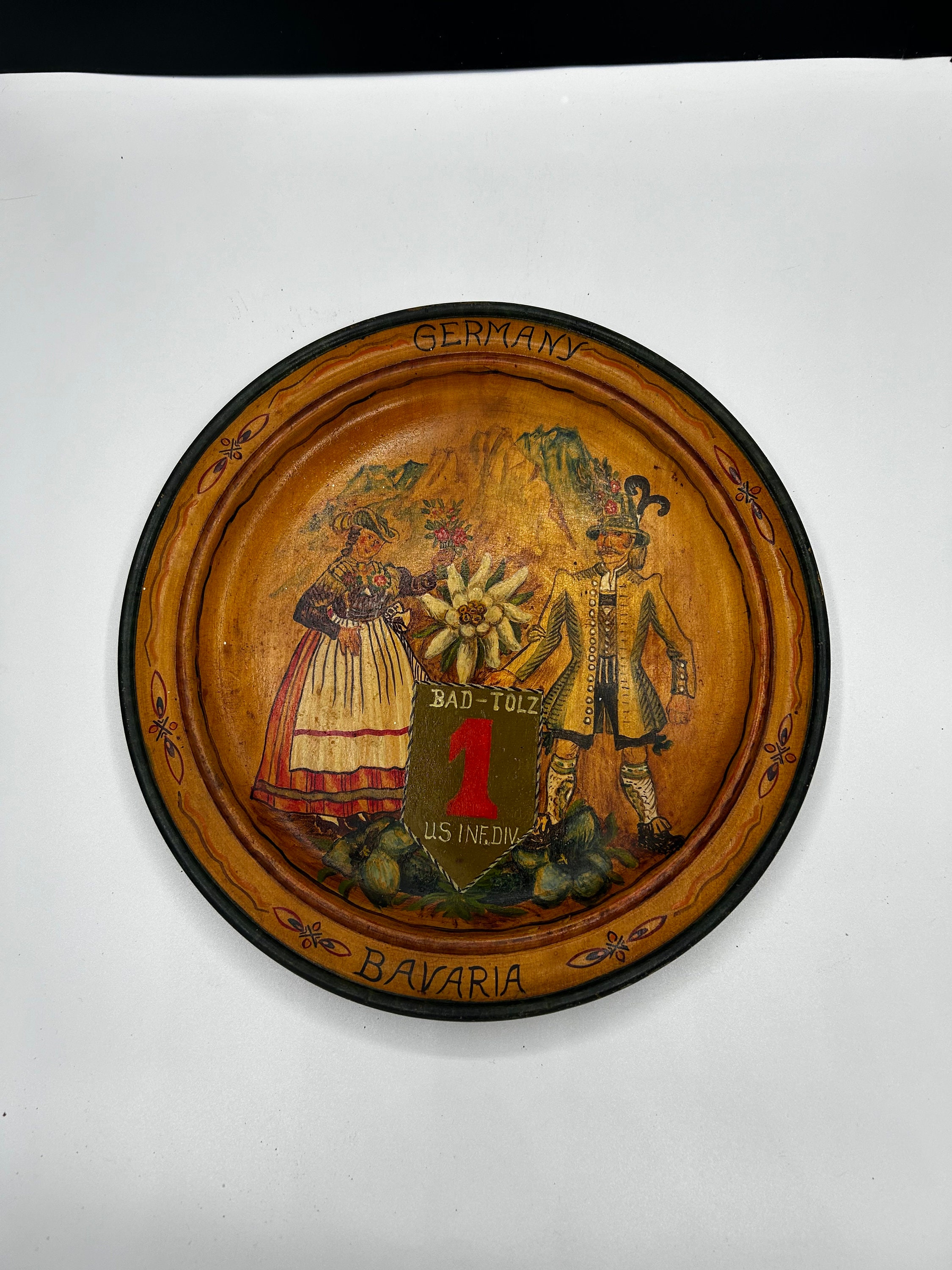 Wooden Hand Painted Folk Art Plate Made in Germany in 1947 - Etsy
