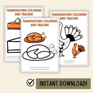 Thanksgiving Tracing Coloring Activity Worksheet Thanksgiving Tracing ...