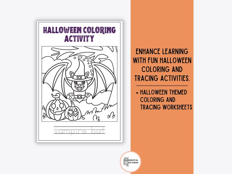 Halloween Coloring Tracing Worksheet for Kids Halloween Coloring ...