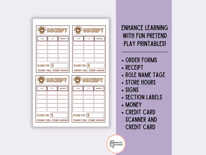 Coffee Shop Pretend Play Printables for Kids Preschool Pre K A4 Digital ...
