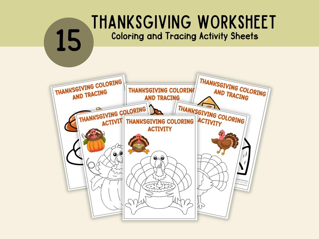 Thanksgiving Tracing Coloring Activity Worksheet Thanksgiving Tracing ...