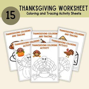 Thanksgiving Tracing Coloring Activity Worksheet Thanksgiving Tracing ...