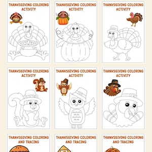 Thanksgiving Tracing Coloring Activity Worksheet Thanksgiving Tracing ...
