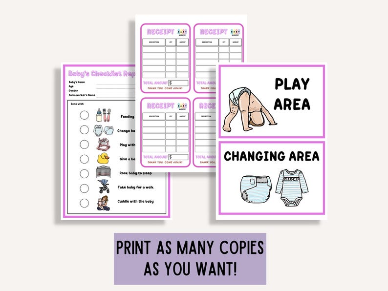 Baby Nursery Pretend Play Printables for Kids Preschool Pre K A4 ...