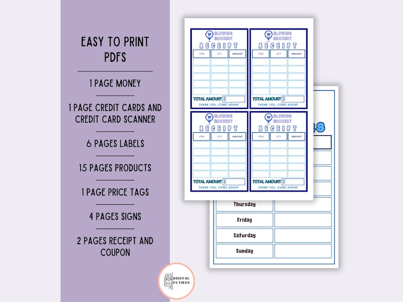 Grocery Store Pretend Play Printables for Kids Preschool Pre K A4 ...