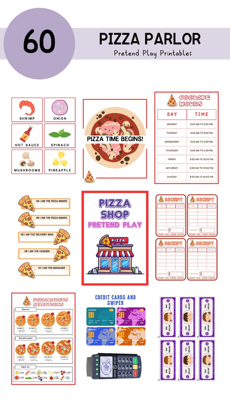 Pizza Pretend Play Printables for Kids Pizza Parlor Dramatic Play ...