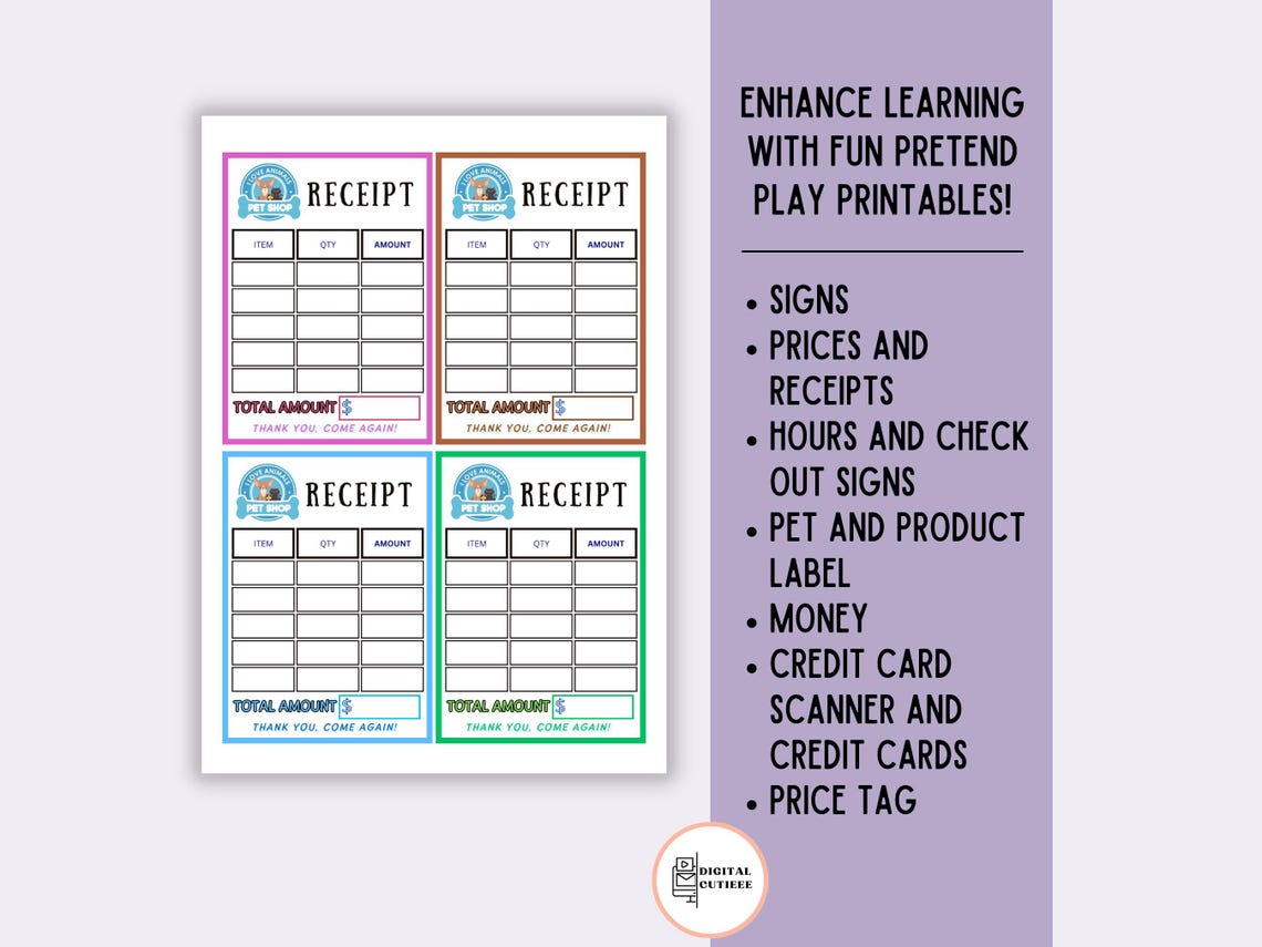 Pet Store Pretend Play Printables for Kids Preschool Pre K A4 Digital ...