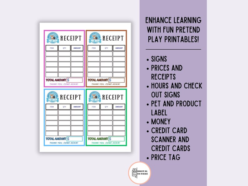 Pet Store Pretend Play Printables for Kids Preschool Pre K A4 Digital ...