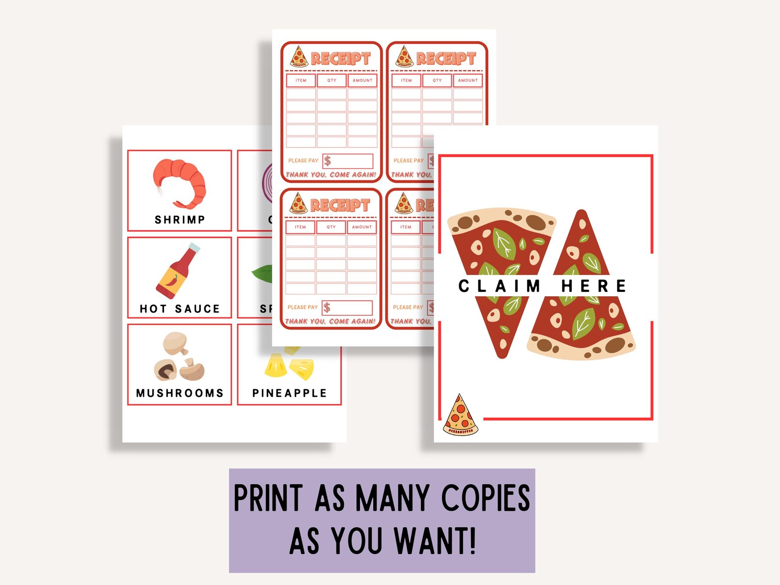 Pizza Pretend Play Printables for Kids Pizza Parlor Dramatic Play ...