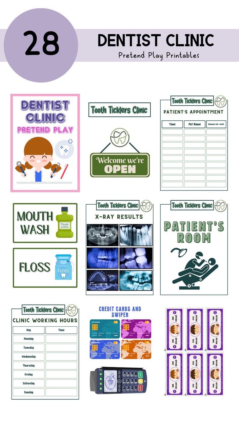 Dentist Clinic Pretend Play Printables for Kids Preschool Pre K A4 ...