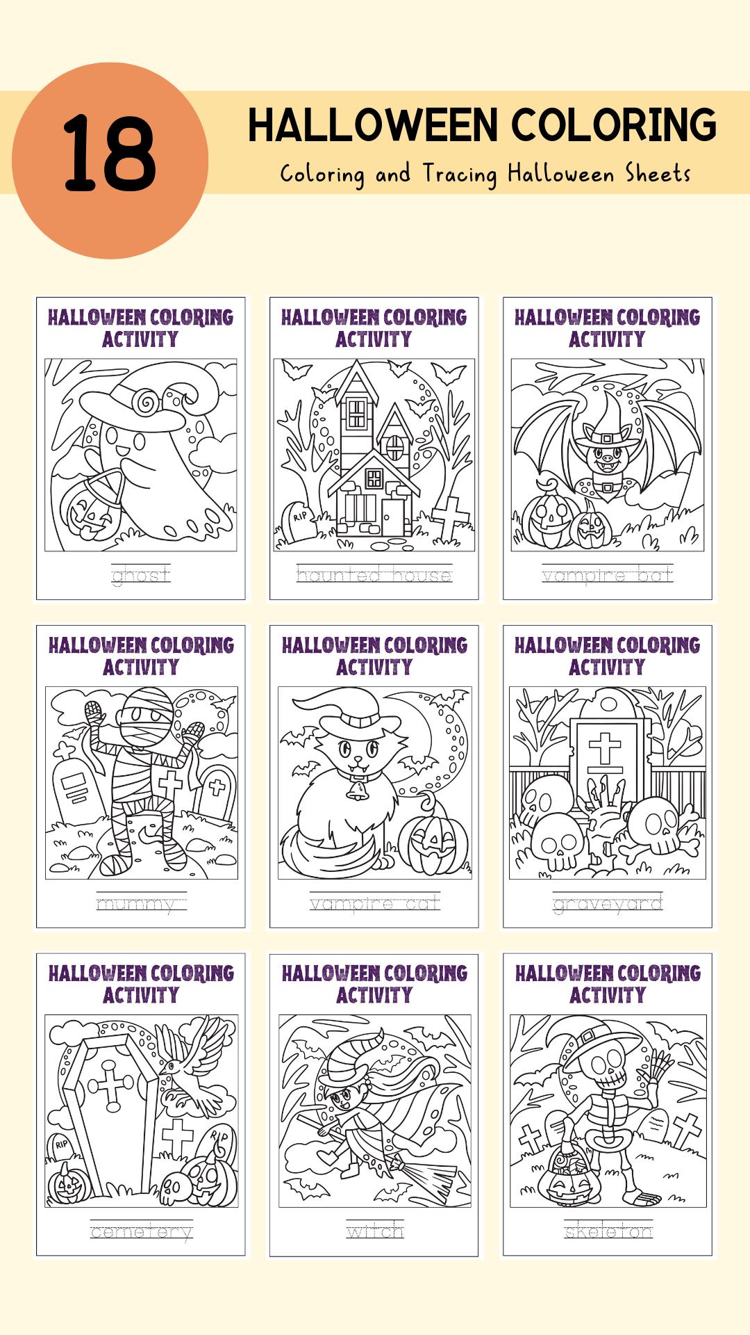 Halloween Coloring Tracing Worksheet for Kids Halloween Coloring ...