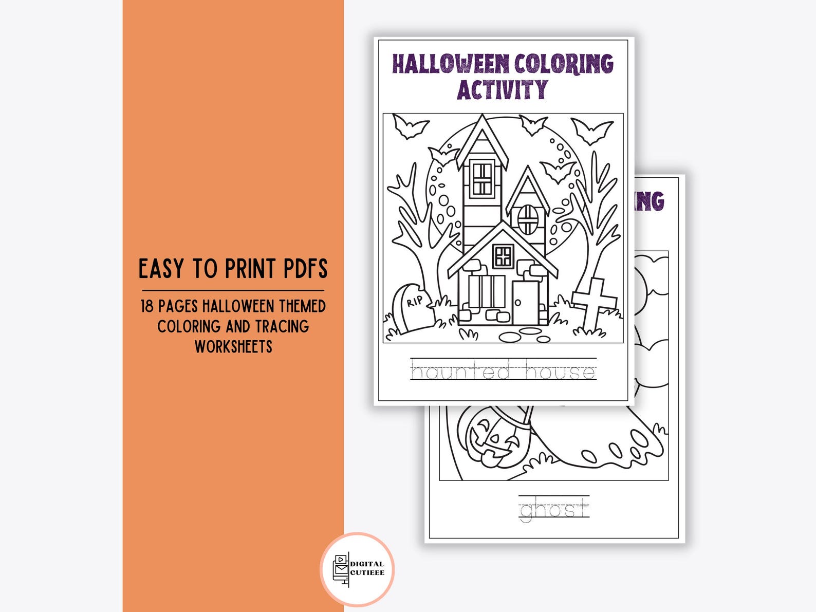 Halloween Coloring Tracing Worksheet for Kids Halloween Coloring ...