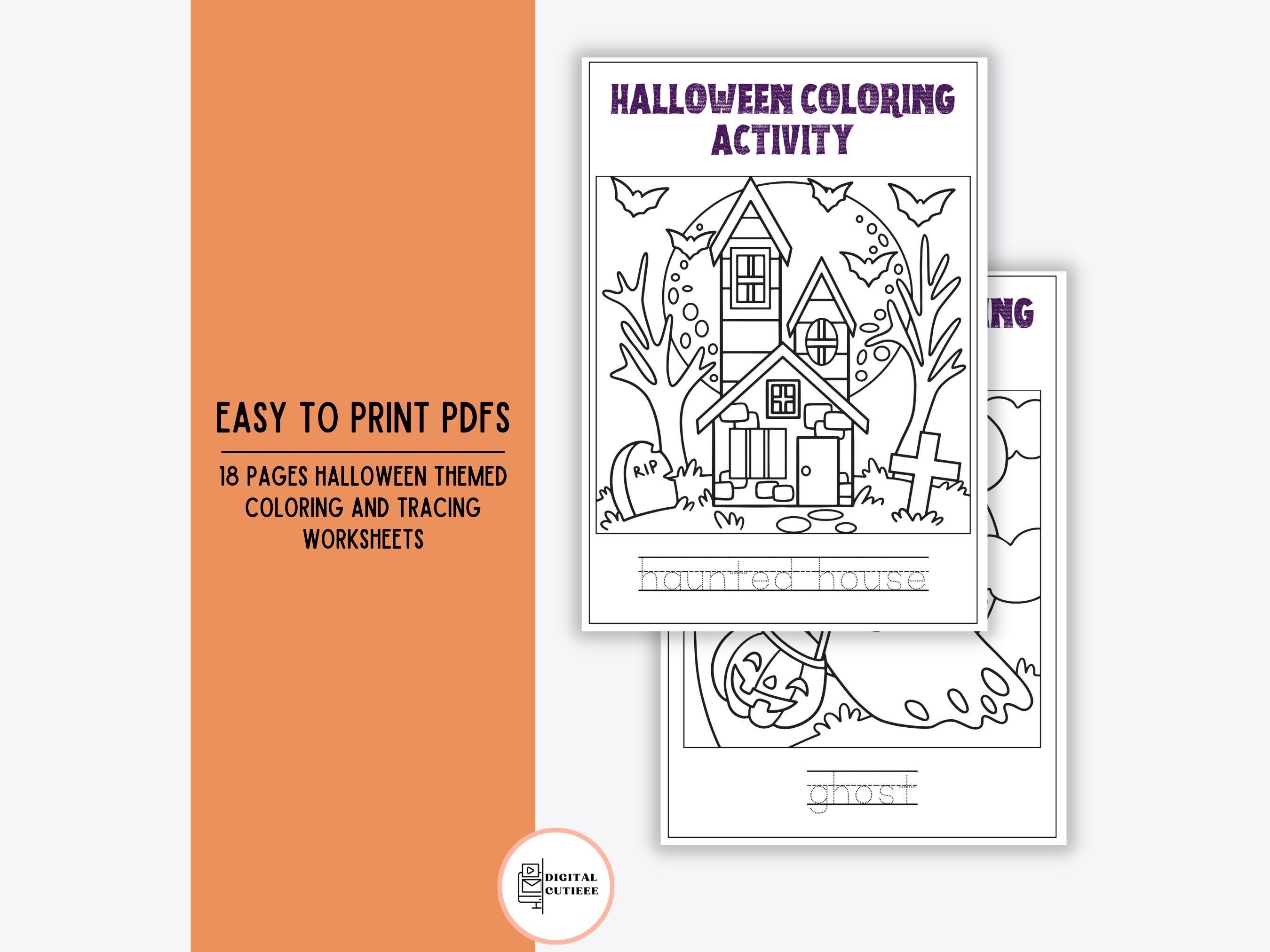 Halloween Coloring Tracing Worksheet for Kids Halloween Coloring ...