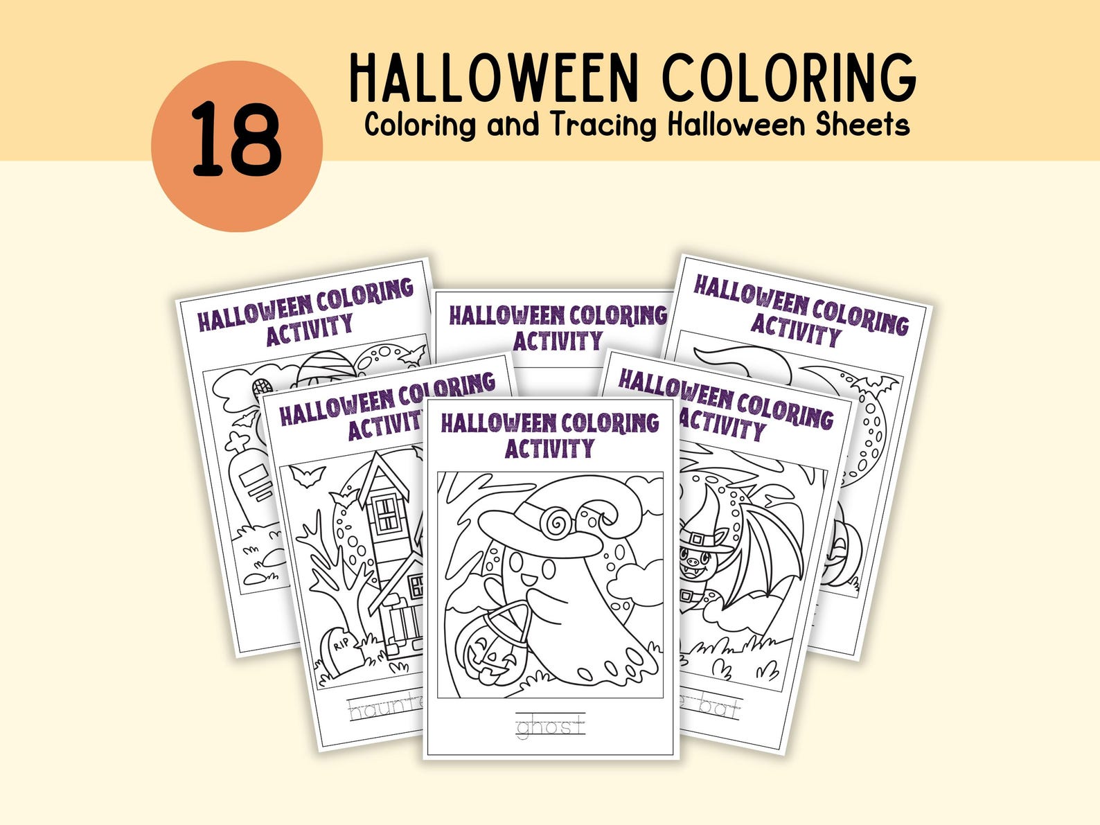 Halloween Coloring Tracing Worksheet for Kids Halloween Coloring ...
