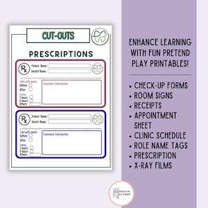 Dentist Clinic Pretend Play Printables for Kids Preschool Pre K A4 ...