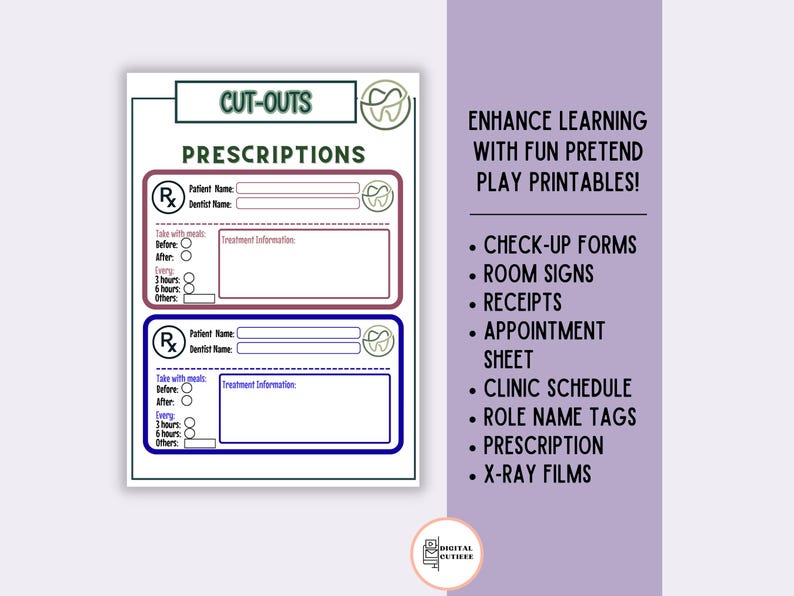 Dentist Clinic Pretend Play Printables for Kids Preschool Pre K A4 ...
