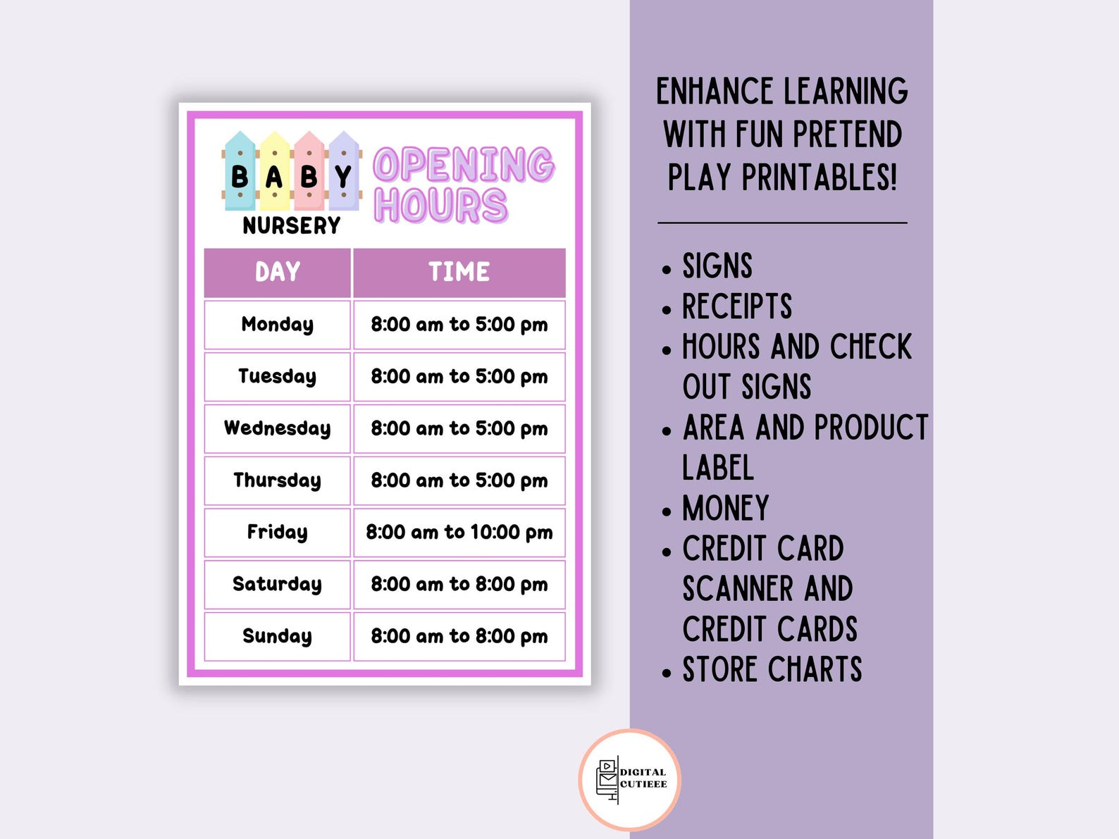 Baby Nursery Pretend Play Printables for Kids Dramatic Play Printables ...