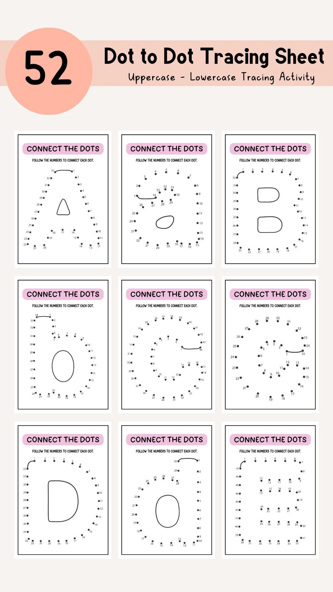 Dot to Dot Alphabet Tracing Printables Preschool Dot to Dot Worksheet ...