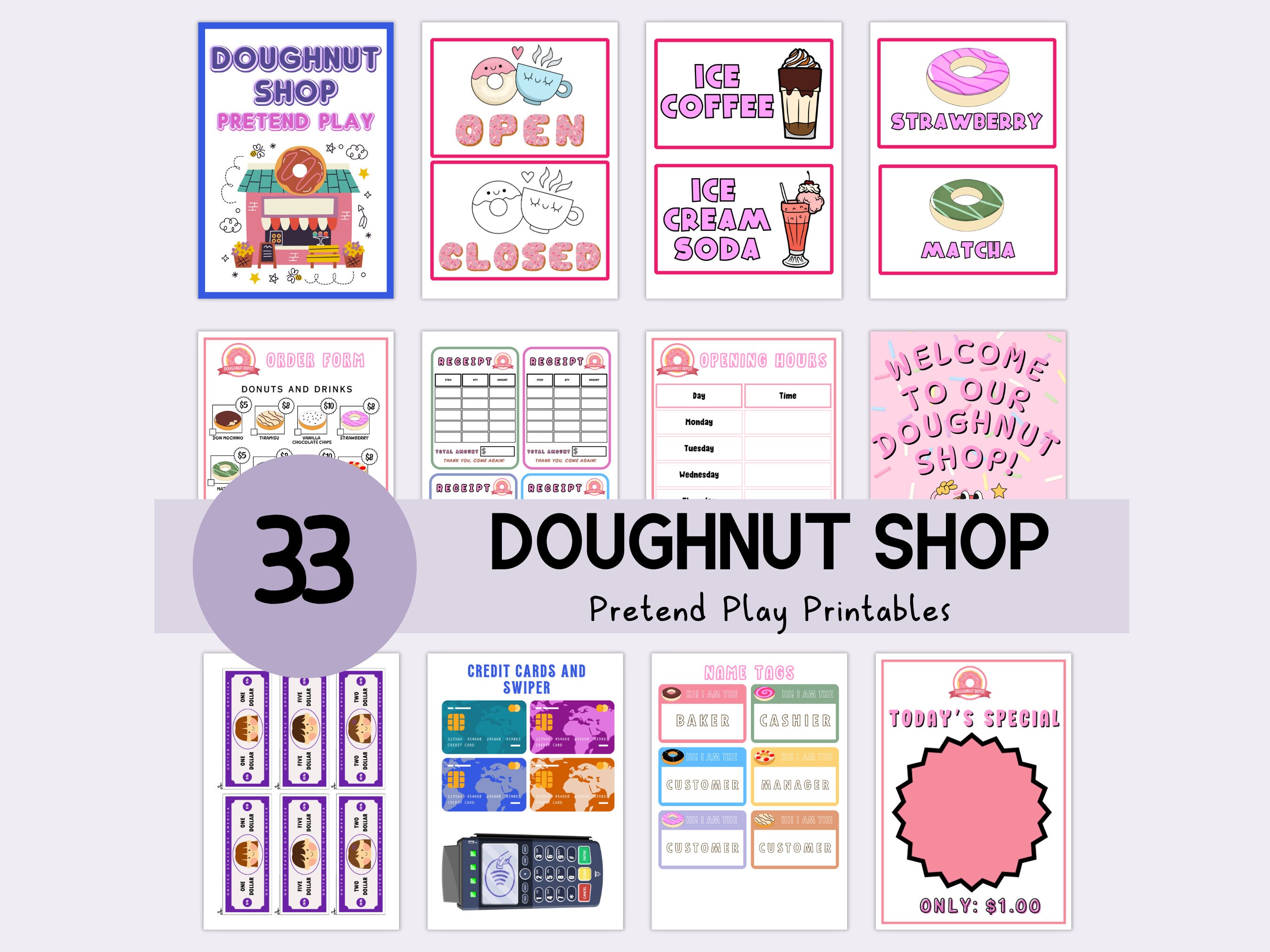 Doughnut Shop Pretend Play Printable Pretend Play Printable Bundle ...