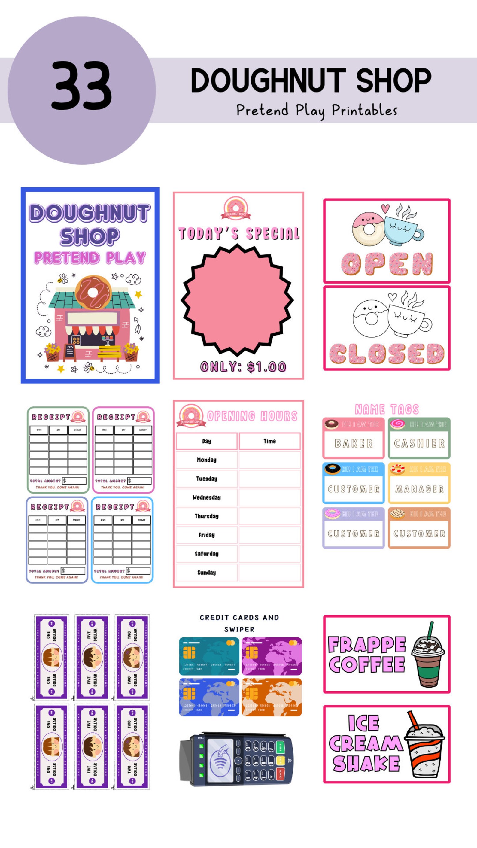 Doughnut Shop Pretend Play Printable Pretend Play Printable Bundle ...
