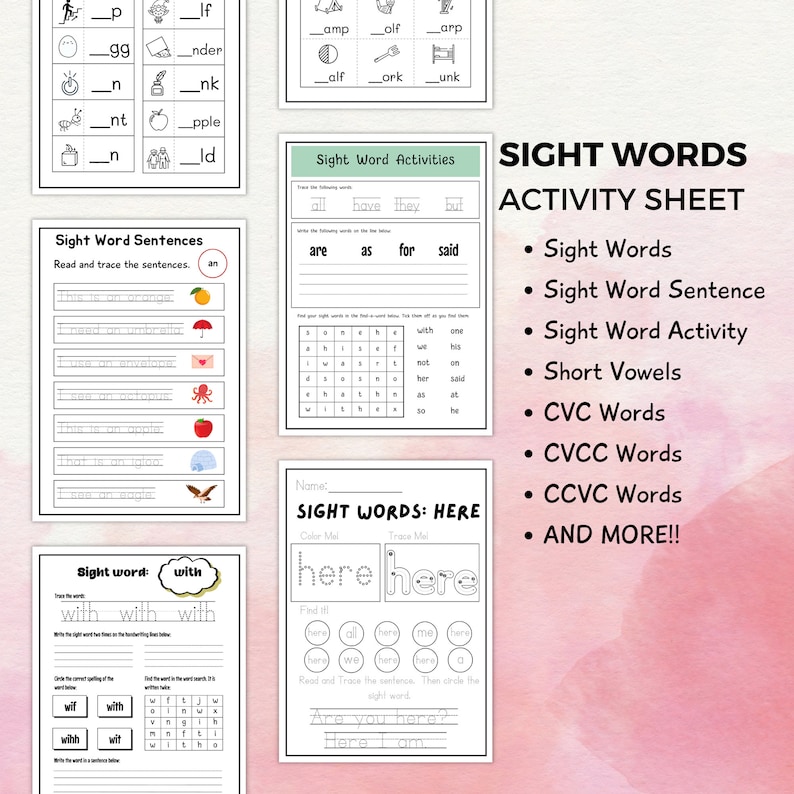 Sight Word Practice Learn to Read Educational Sight Word Bundle ...