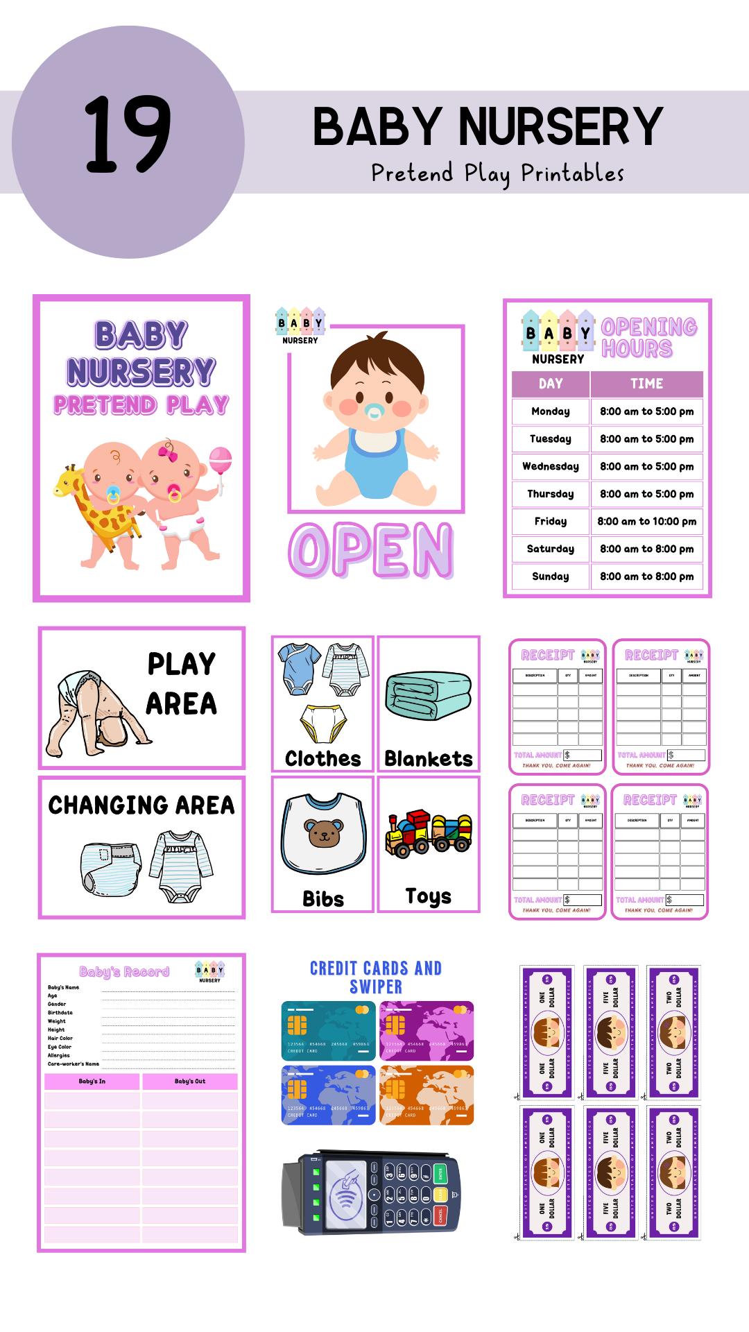 Baby Nursery Pretend Play Printables for Kids Dramatic Play Printables ...