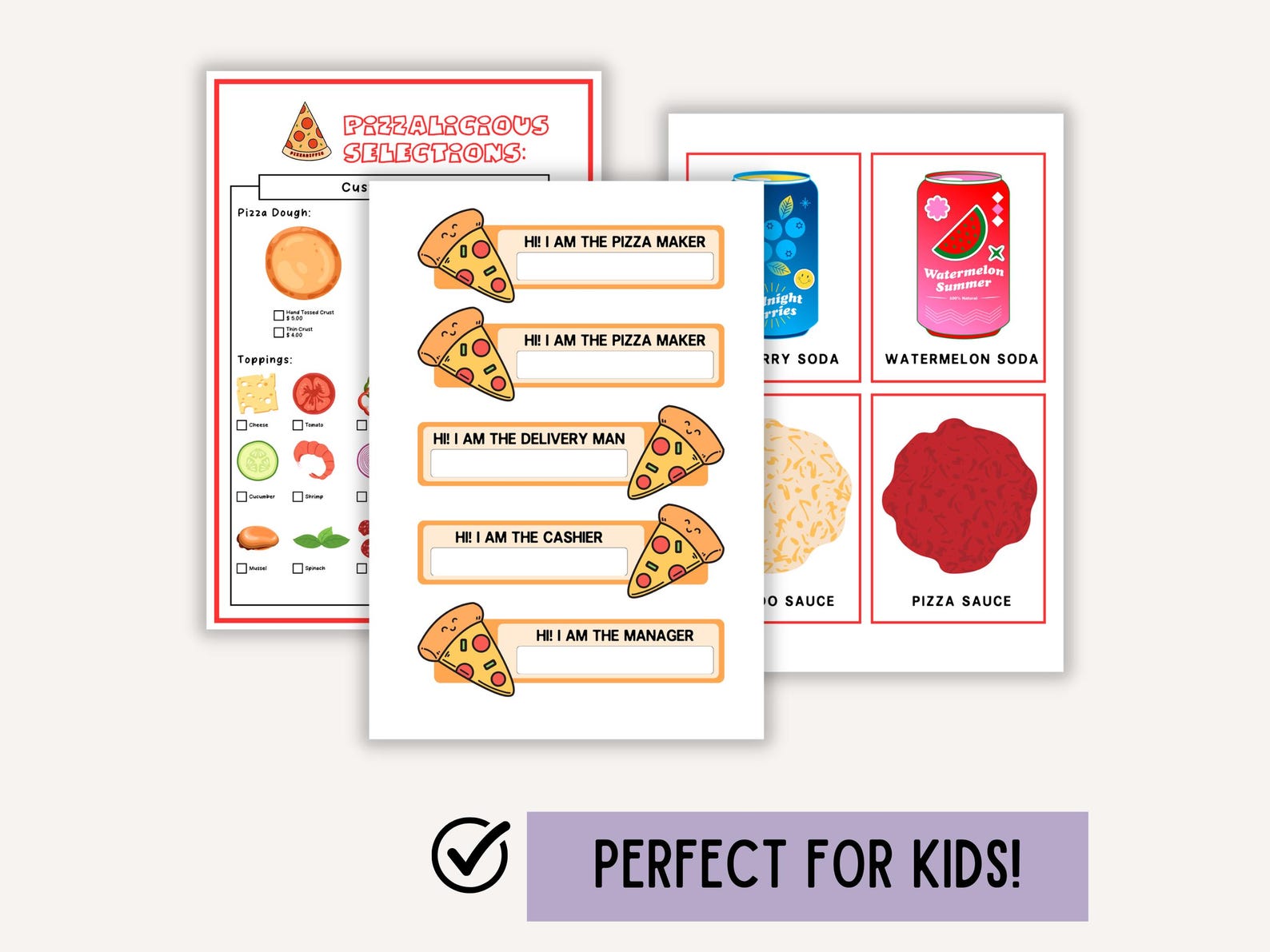 Pizza Pretend Play Printables for Kids Pizza Parlor Dramatic Play ...