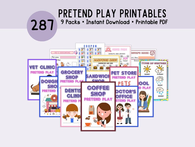 Pretend Play Printables 9 Packs for Kids Preschool Pre K A4 Digital ...