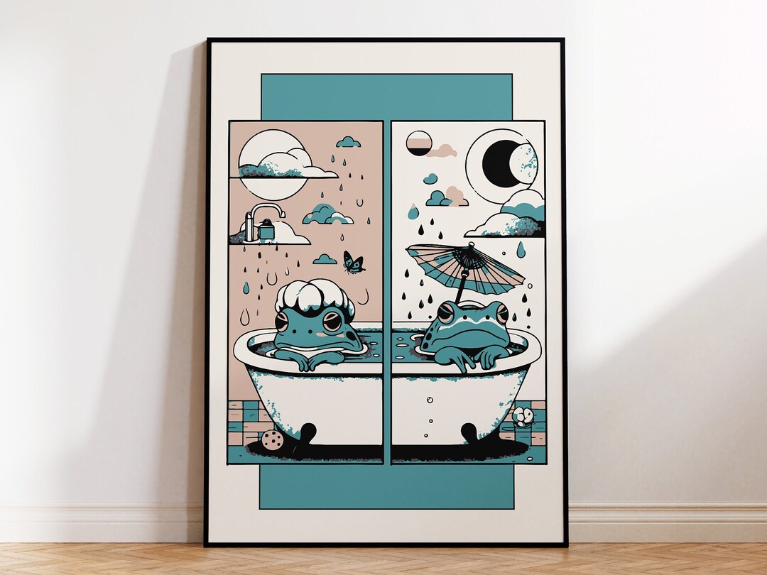 Unimpressed Frogs in a Bath Printable Wall Art for Eclectic Bathroom ...